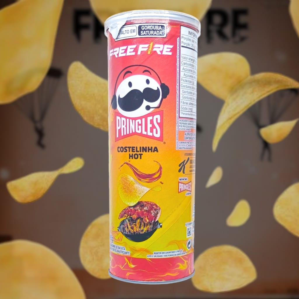 Pringles Free Fire sabor Costelinha Hot 105g - Kazu Dooce...